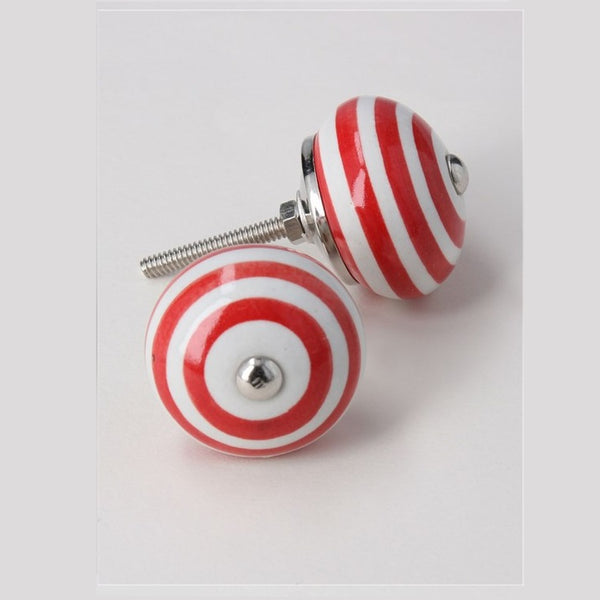 Red stripe round ceramic knob