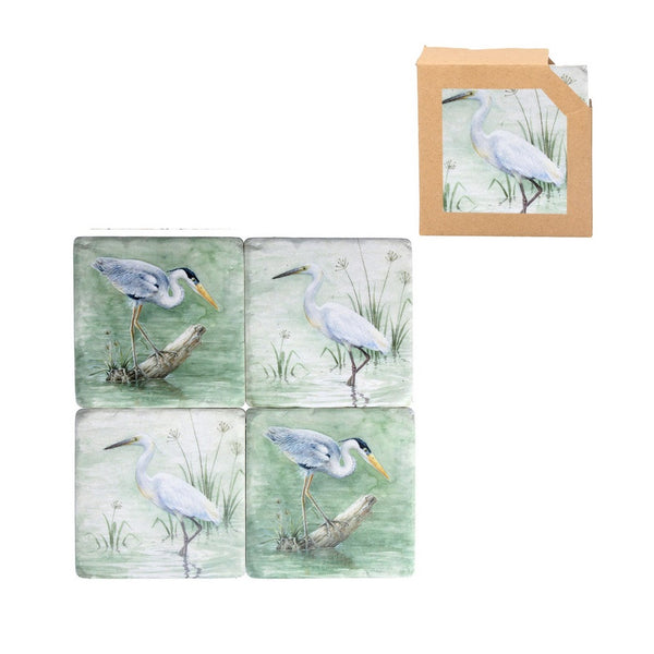 Watercolour heron and egret coasters