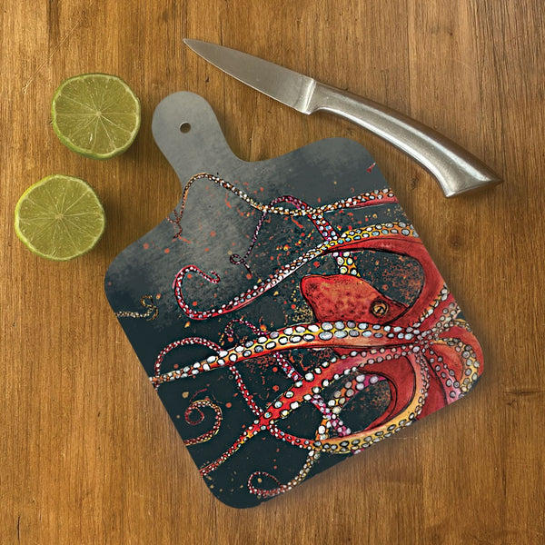 Red octopus chopping board small