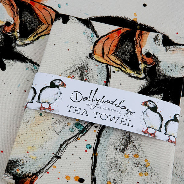 Puffin tea towel